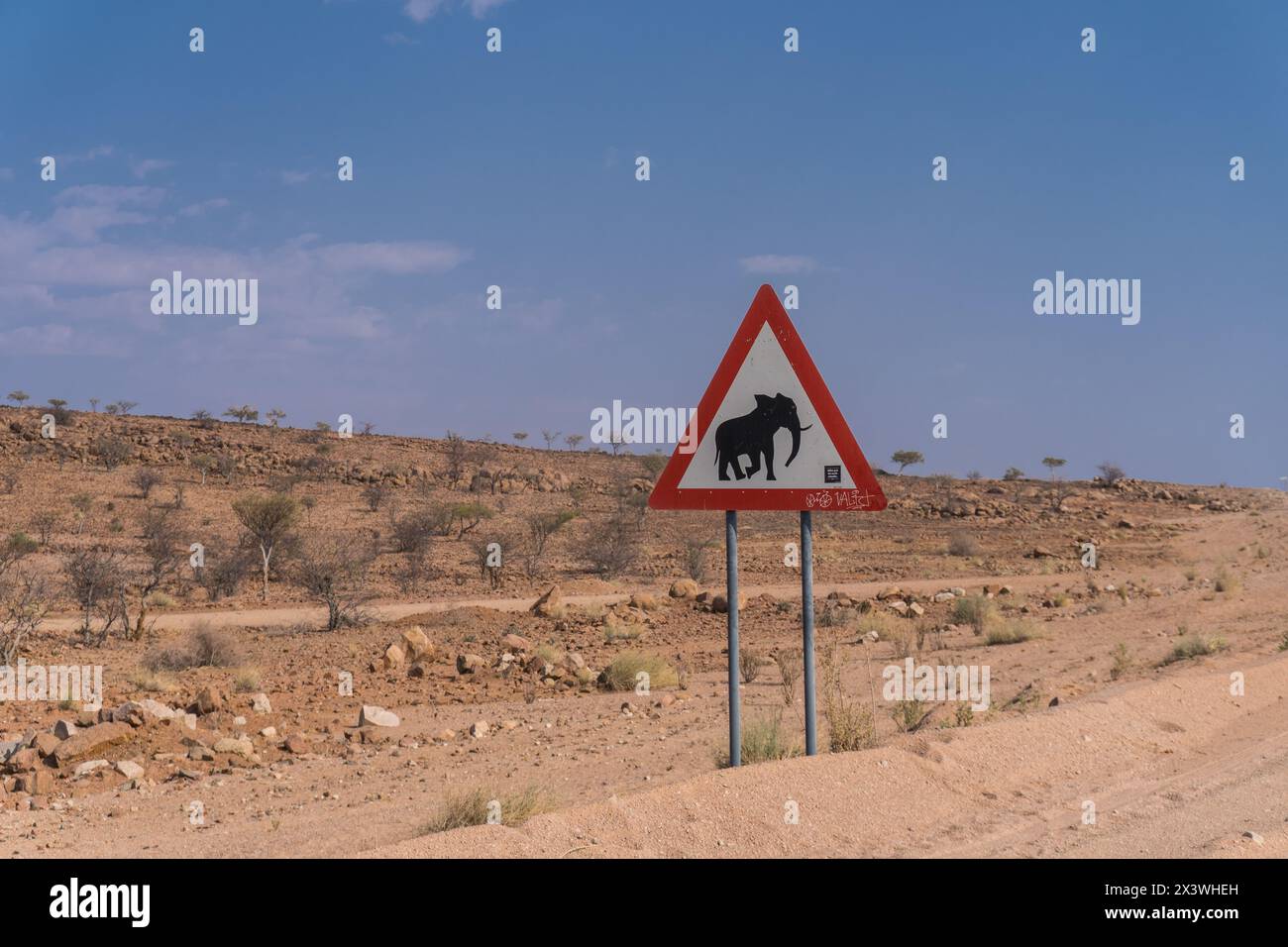 Elephant warning sign near Twyfelfontein, Namibia Stock Photo - Alamy