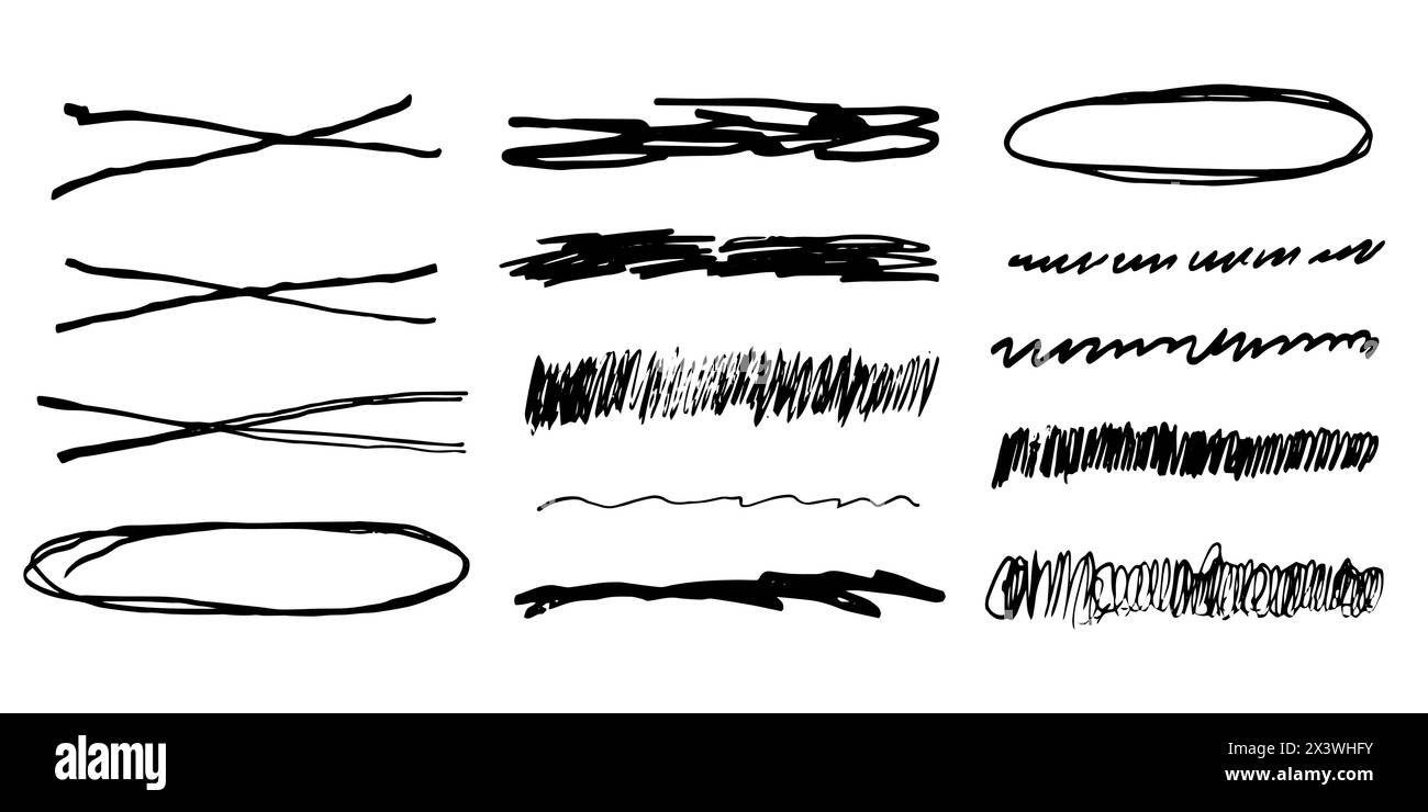 Underlines set brush stroke, marker lines grunge curve, wavy free hand ...