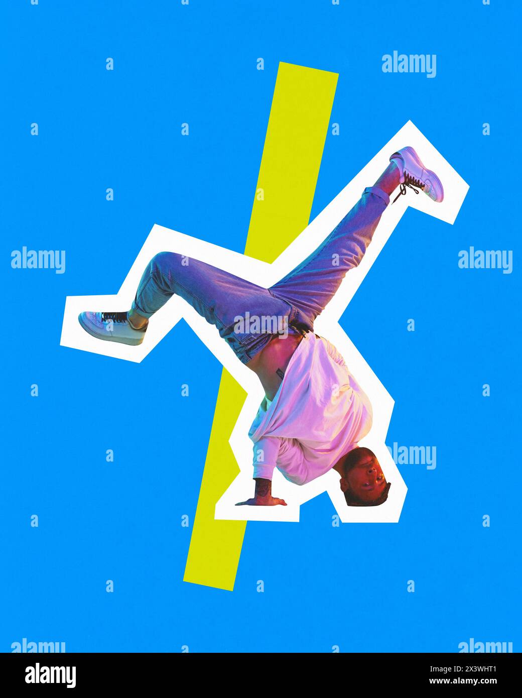 Poster. Contemporary art collage. Young man, modern dancer, dances ...