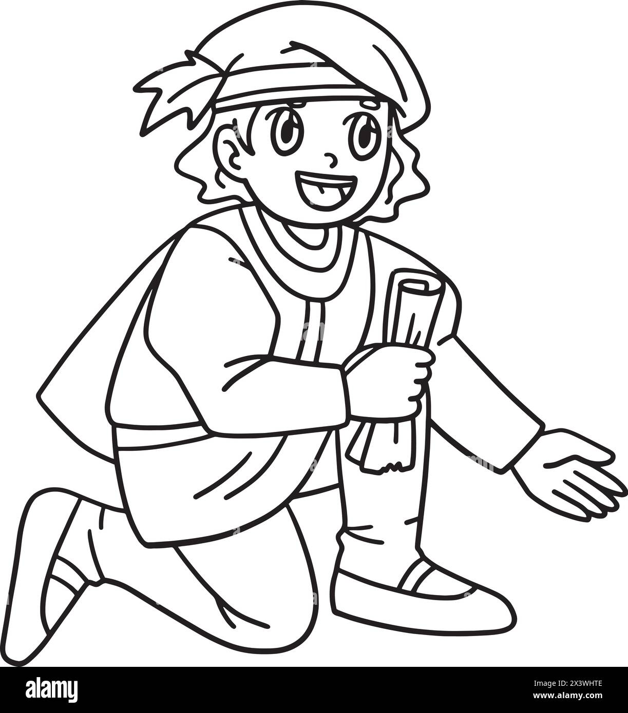 Columbus Day Man with Map Isolated Coloring Page Stock Vector Image ...