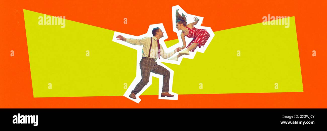 Banner. Contemporary art collage. Artistic dance couple, man and woman ...