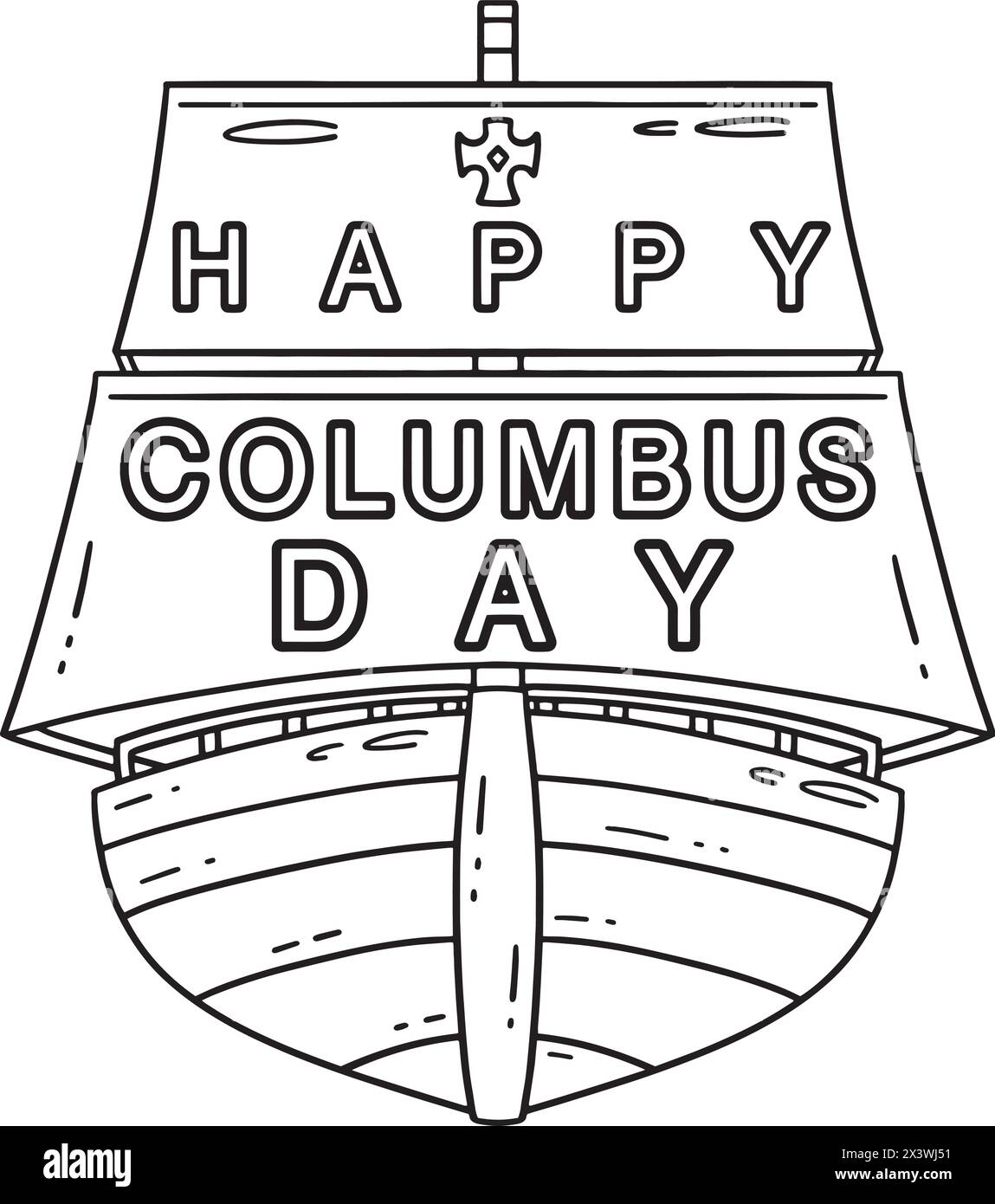 Happy Columbus Day on Ship Isolated Coloring Page Stock Vector Image ...