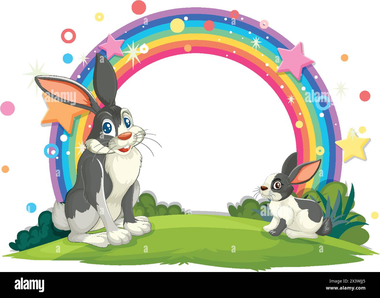 Two cartoon rabbits under a colorful rainbow Stock Vector Image & Art ...