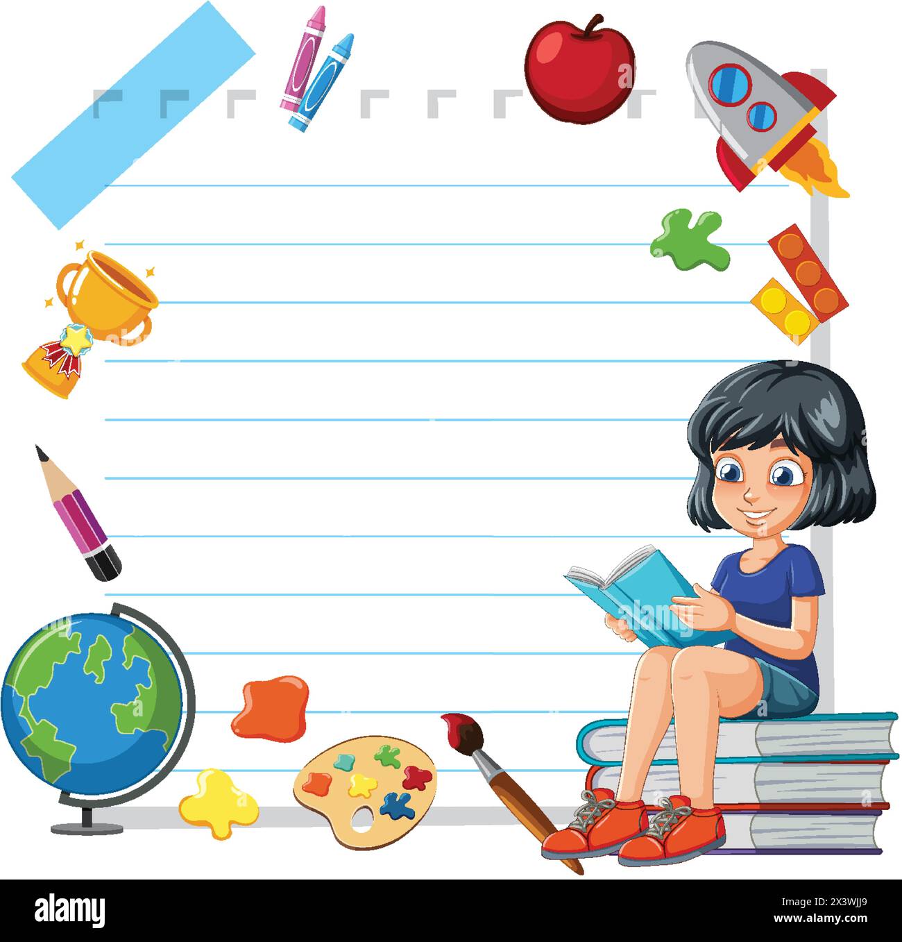 Cartoon girl reading Cut Out Stock Images & Pictures - Alamy