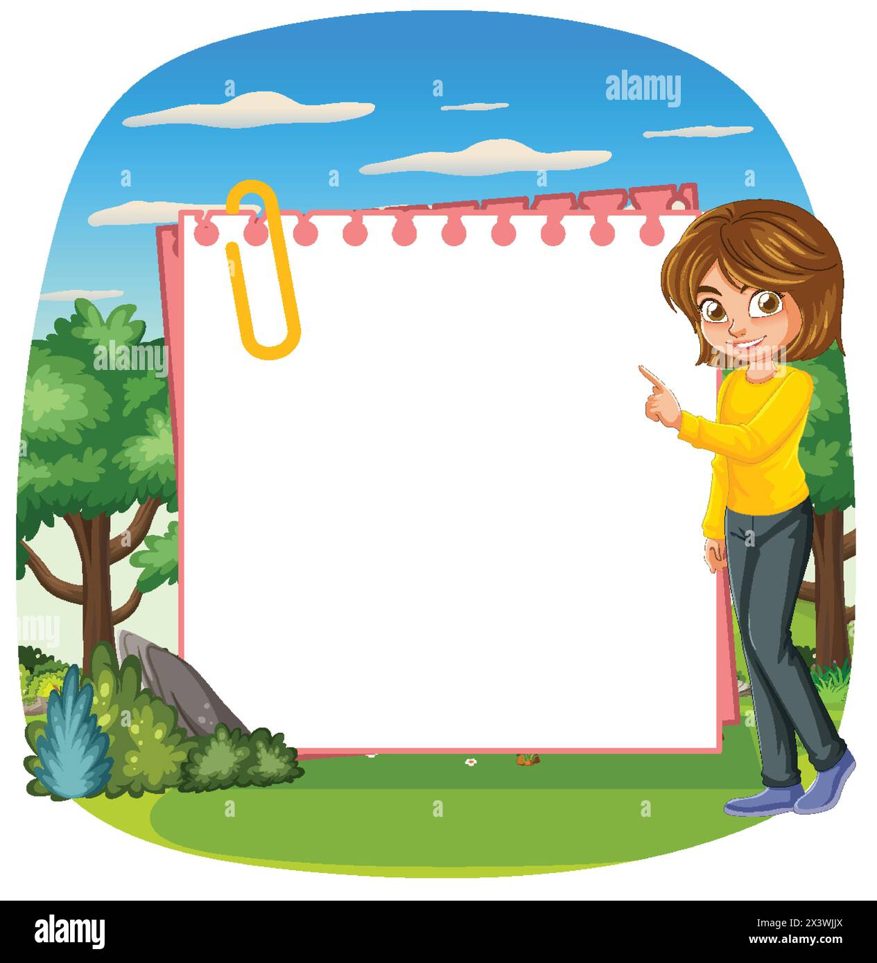 Animated woman pointing at an empty notepad Stock Vector Image & Art ...