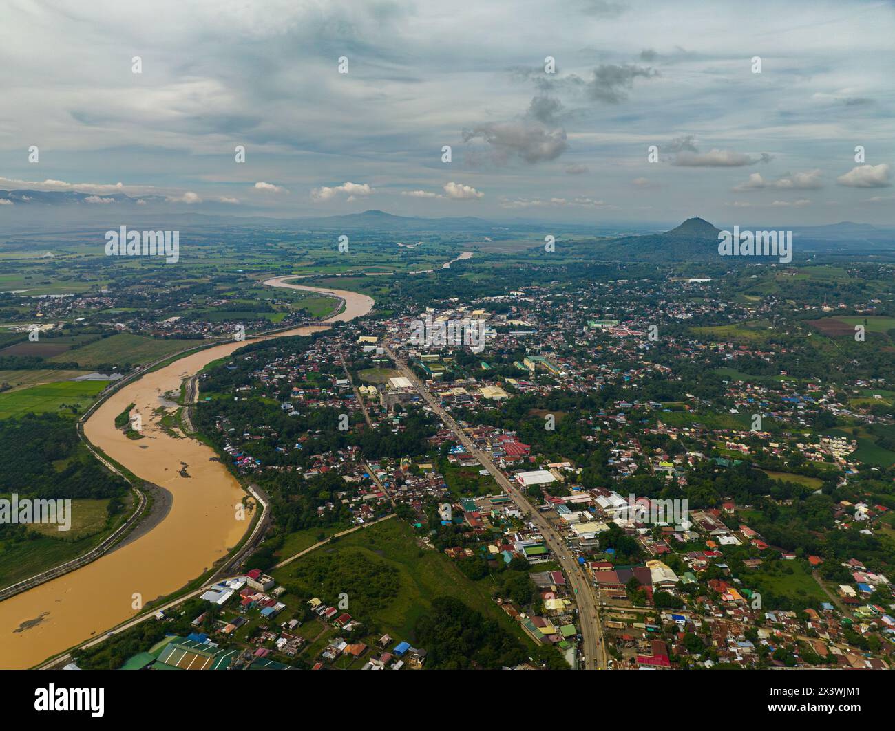 Drone view of Valencia City with river in mountain province. Mindanao ...