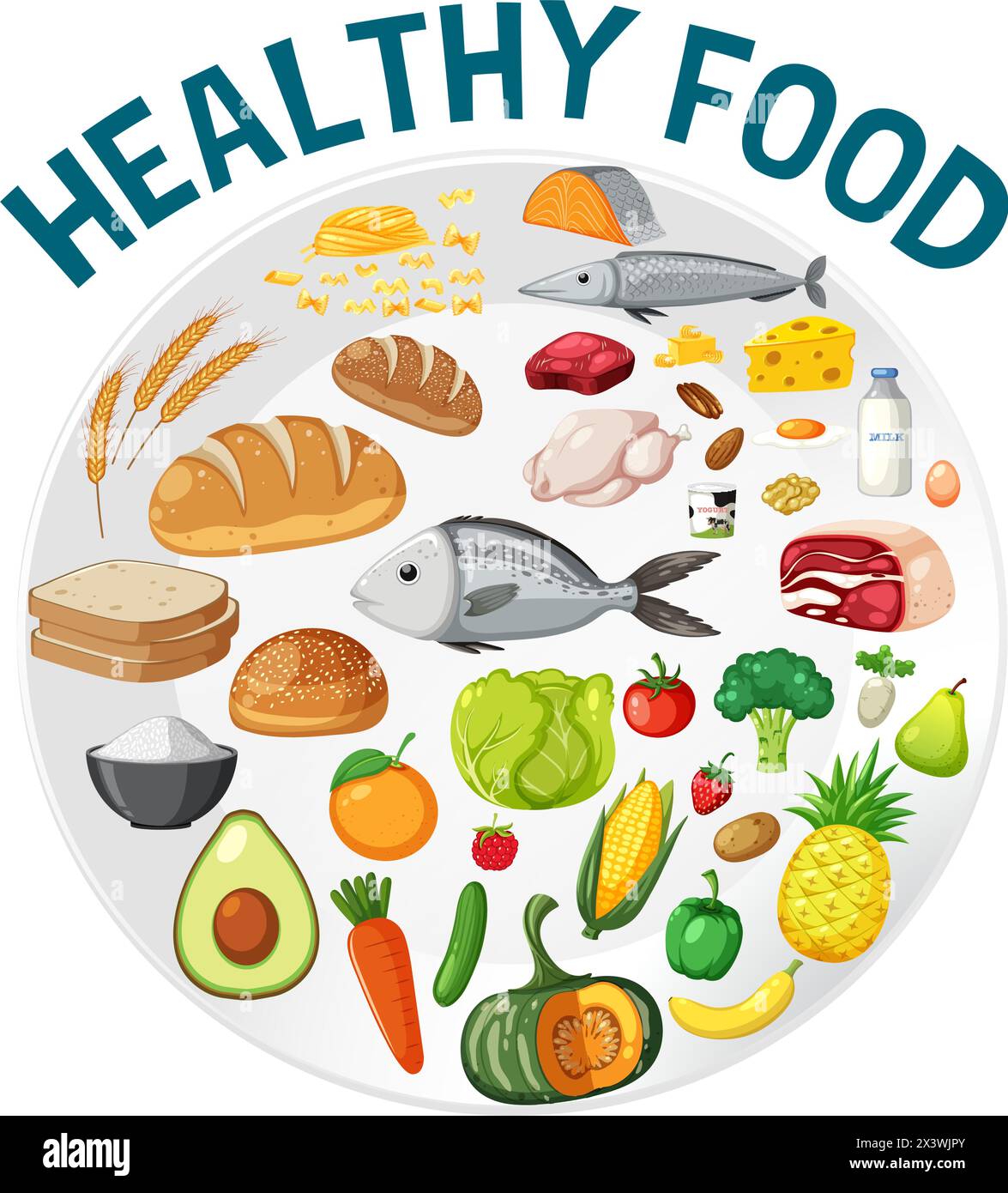 Vector illustration of various healthy foods Stock Vector Image & Art ...
