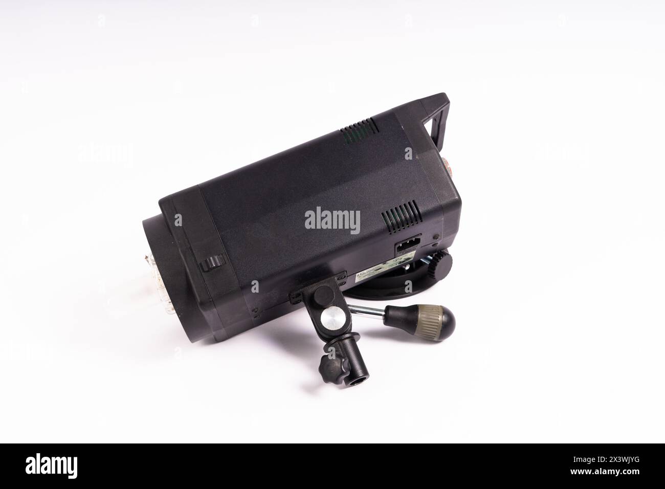Studio light flash lamp closeup on white background isolated Stock ...