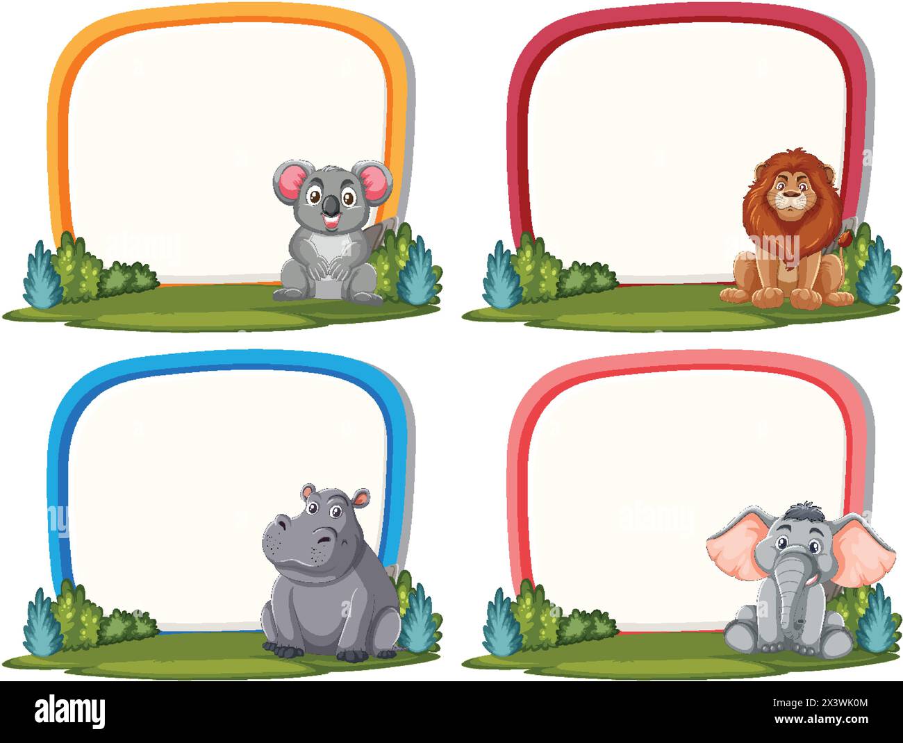 Four cute animals framed by colorful borders Stock Vector Image & Art ...