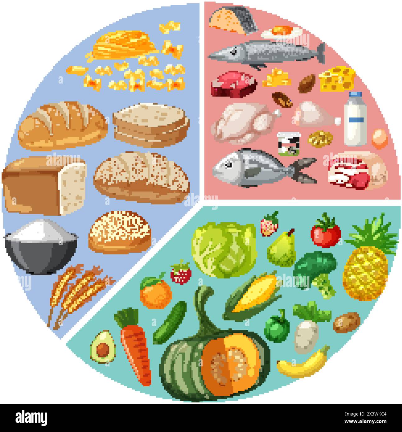 Illustration of various food groups in vibrant colors Stock Vector ...