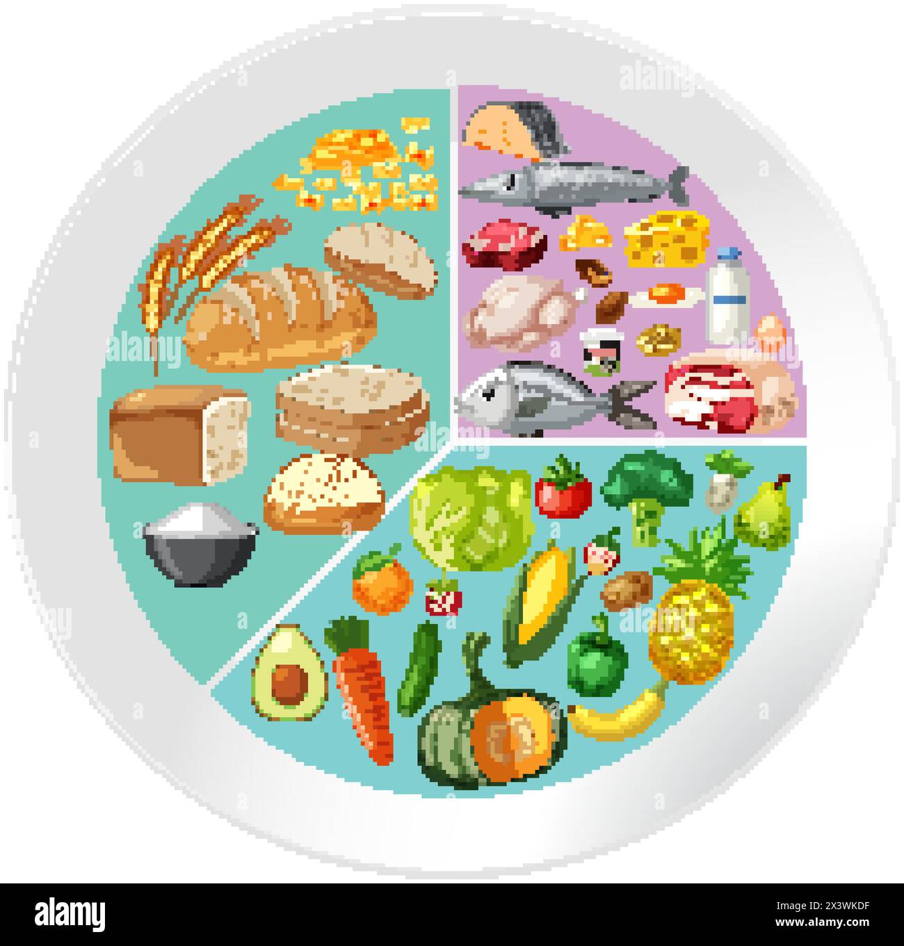 Colorful illustration of various healthy food items Stock Vector Image ...