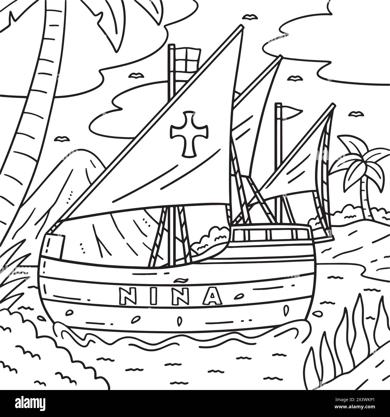 Columbus Day Nina Ship Coloring Page for Kids Stock Vector Image & Art ...
