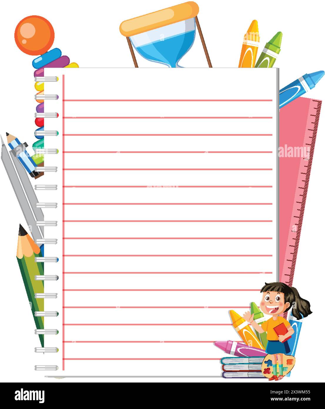 Illustration of girl reading beside lined paper Stock Vector Image ...