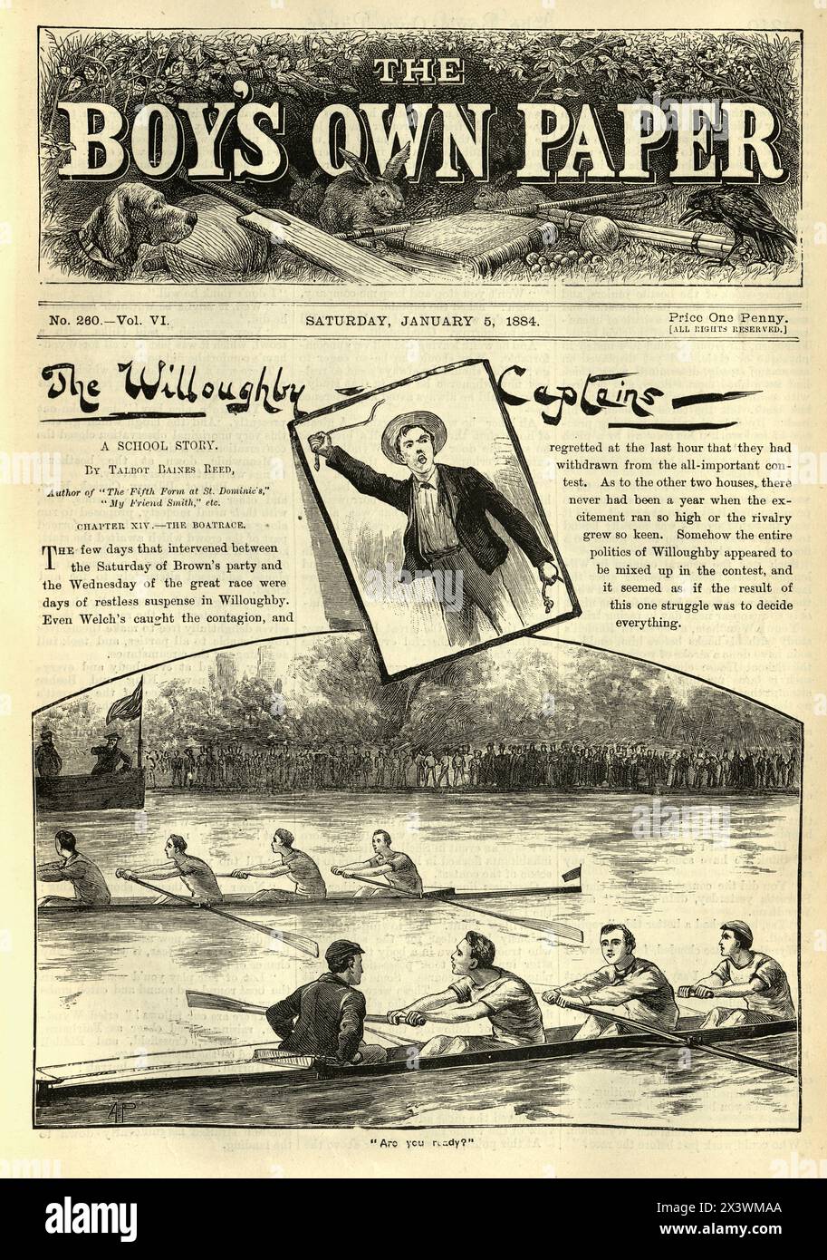 Vintage illustration of Victorian public school boy boat race, HIstory ...