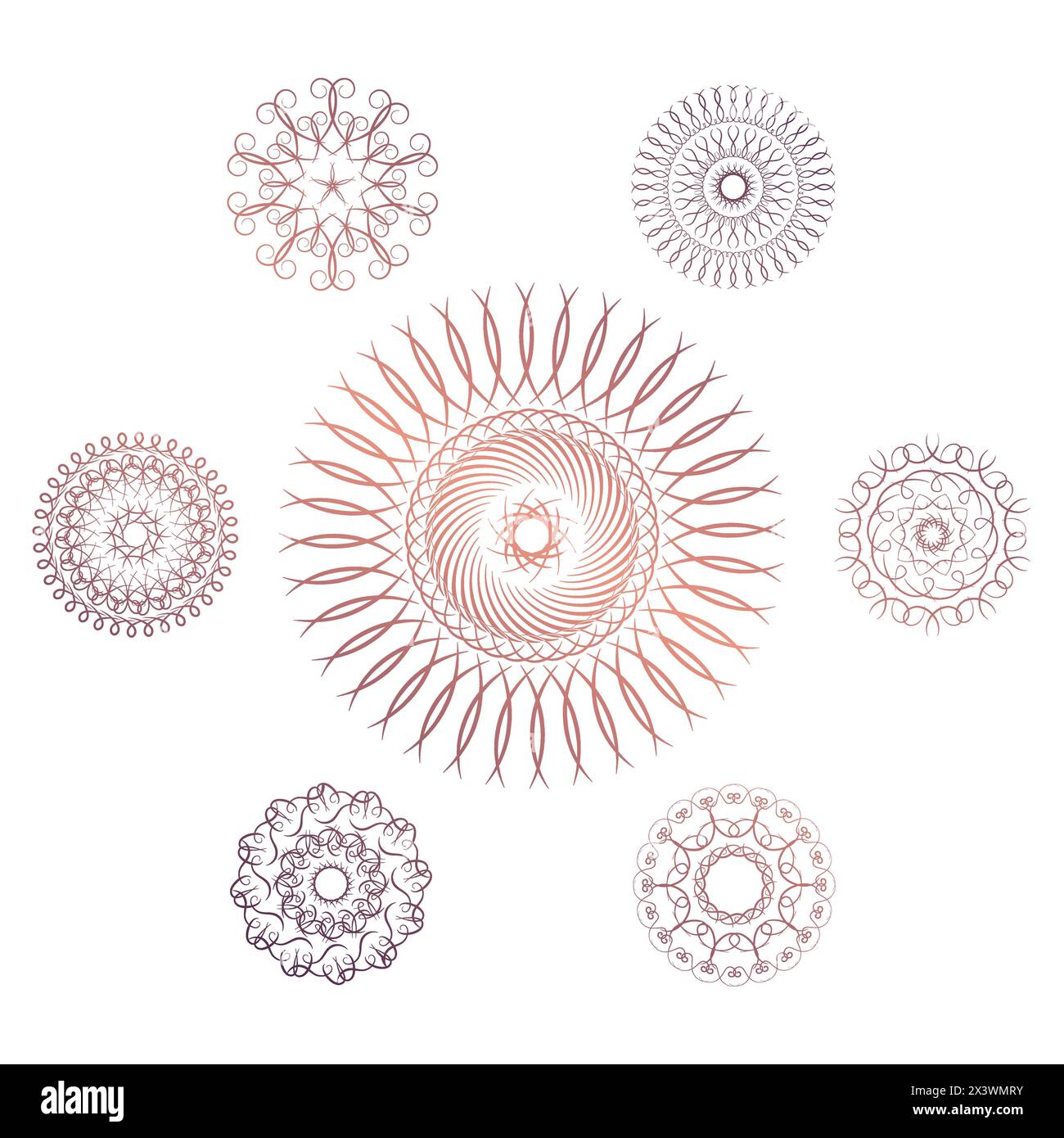 Set of seven geometric circular elements. Vector monogram on white background. Vector ...