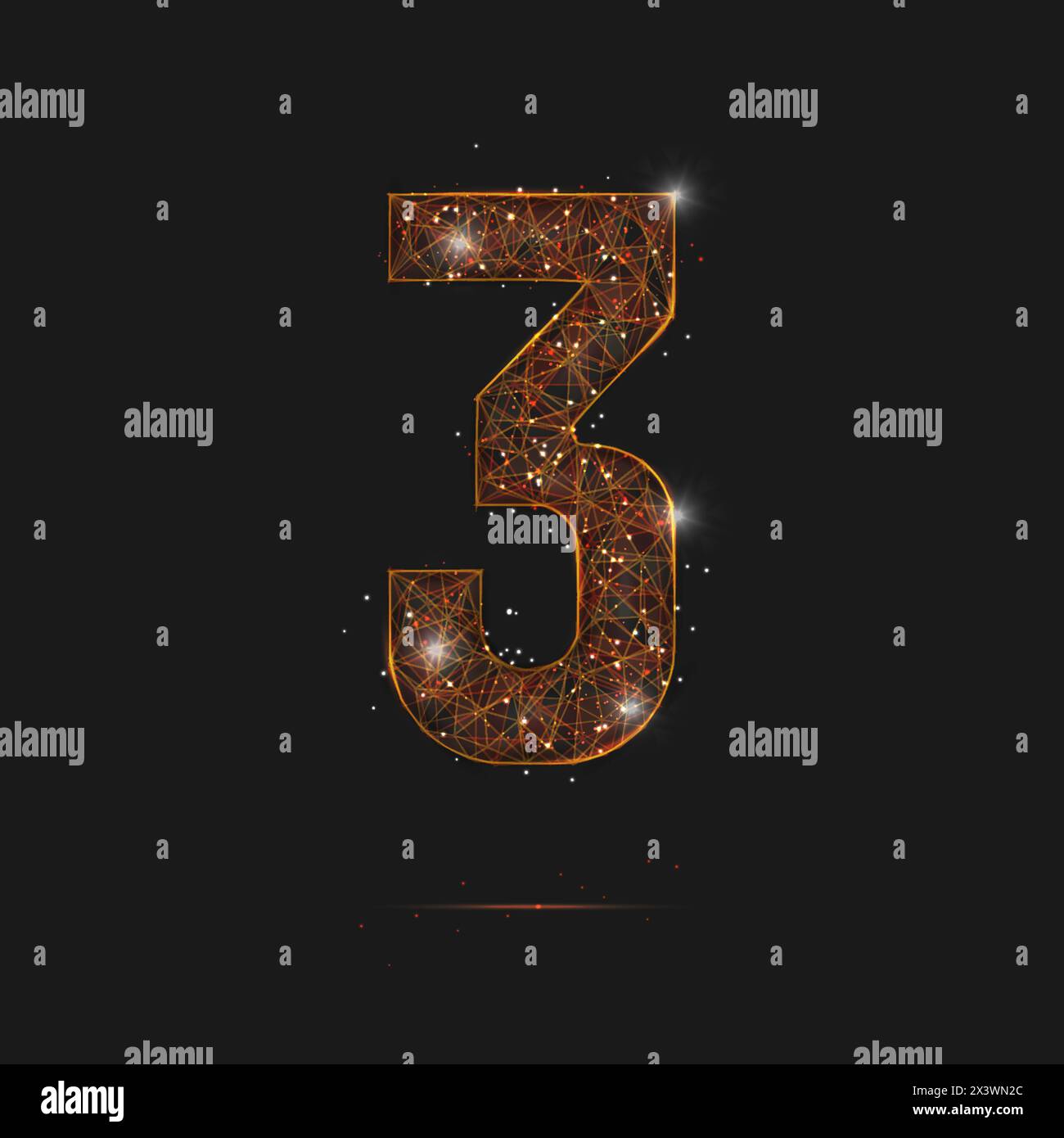 Abstract isolated orange image of a number three. Polygonal ...