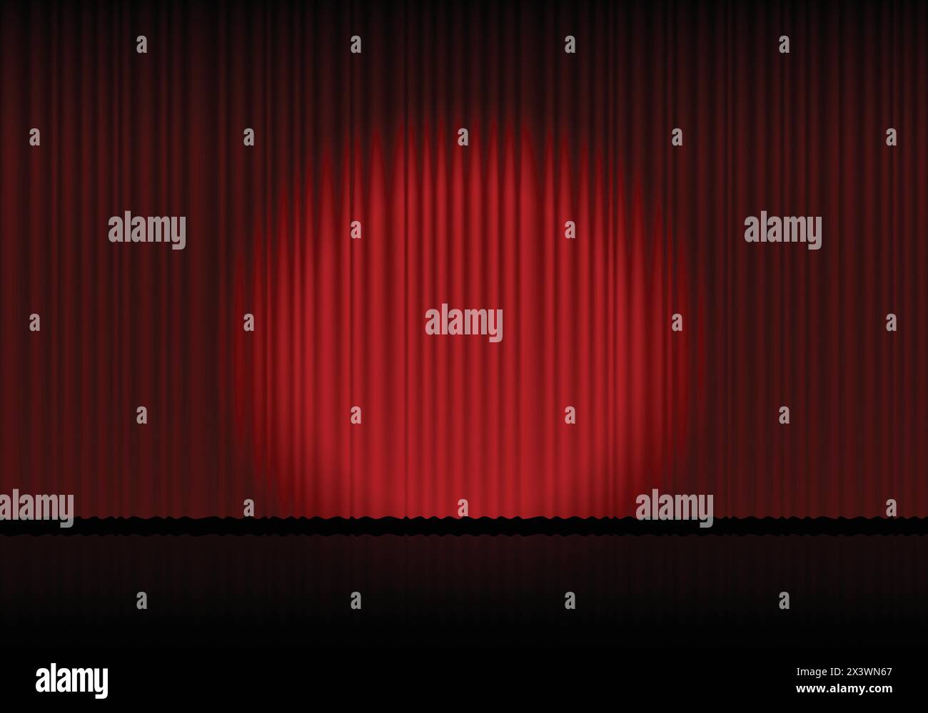 Red curtain opera, cinema or theater stage drapes. Spotlight on closed ...