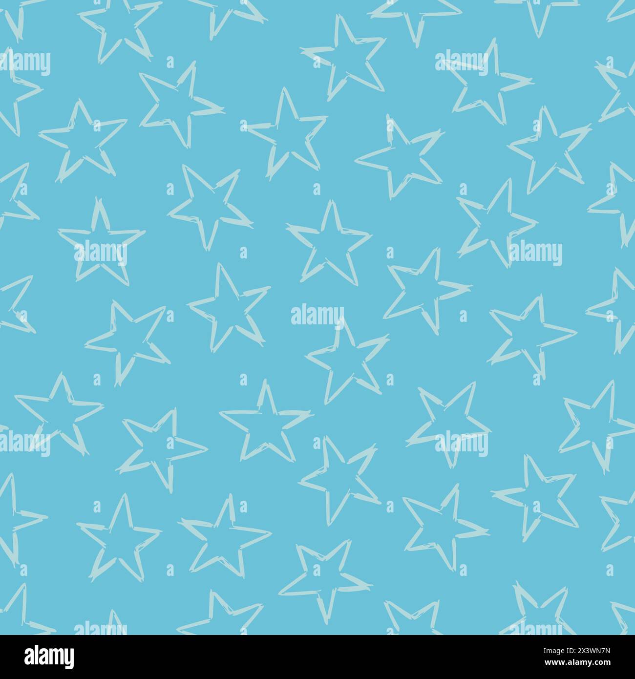 Seamless background of doodle stars. Blue hand drawn stars on blue ...