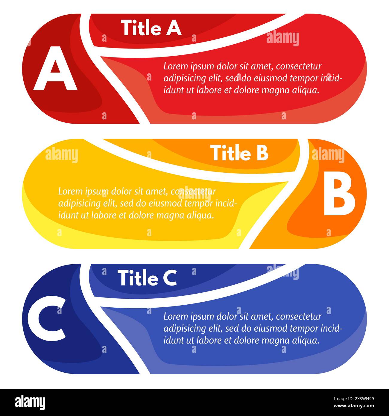 Set of three horizontal colorful options banners. Step by step ...