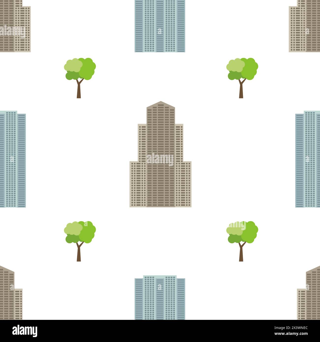 Seamless city background with modern houses and green trees. Vector ...