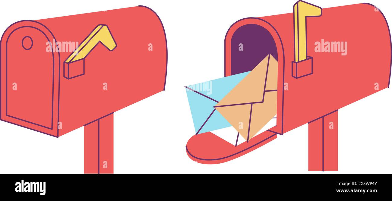 Opened closed mailbox. Street letterbox with different envelopes and ...