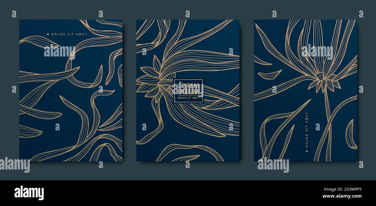 Vector set of gold flowers and leaves patterns, luxury floral abstract ...