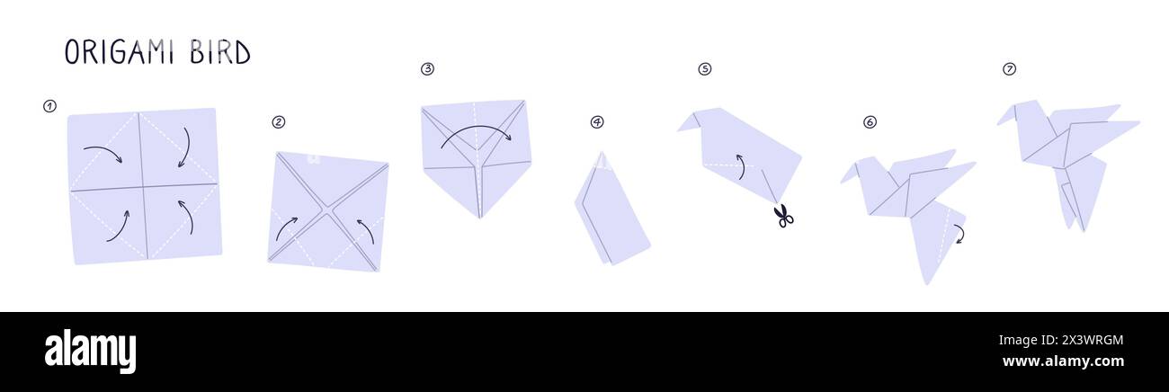 Origami scheme. Step by step instruction. Making Japanese crane guide ...