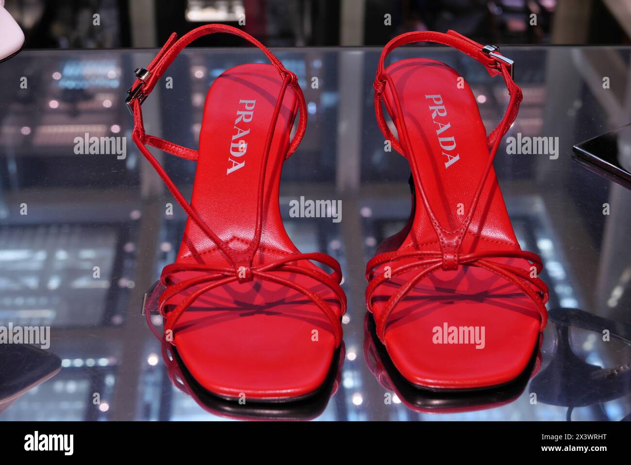 PRADA SANDALS FOR WOMEN ON DISPLAY INSIDE THE FASHION STORE Stock Photo ...
