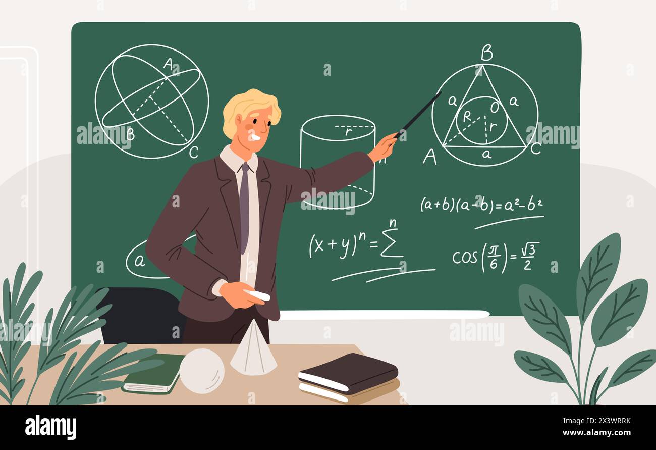 Geometry teacher giving lecture. School education. Learning mathematics ...