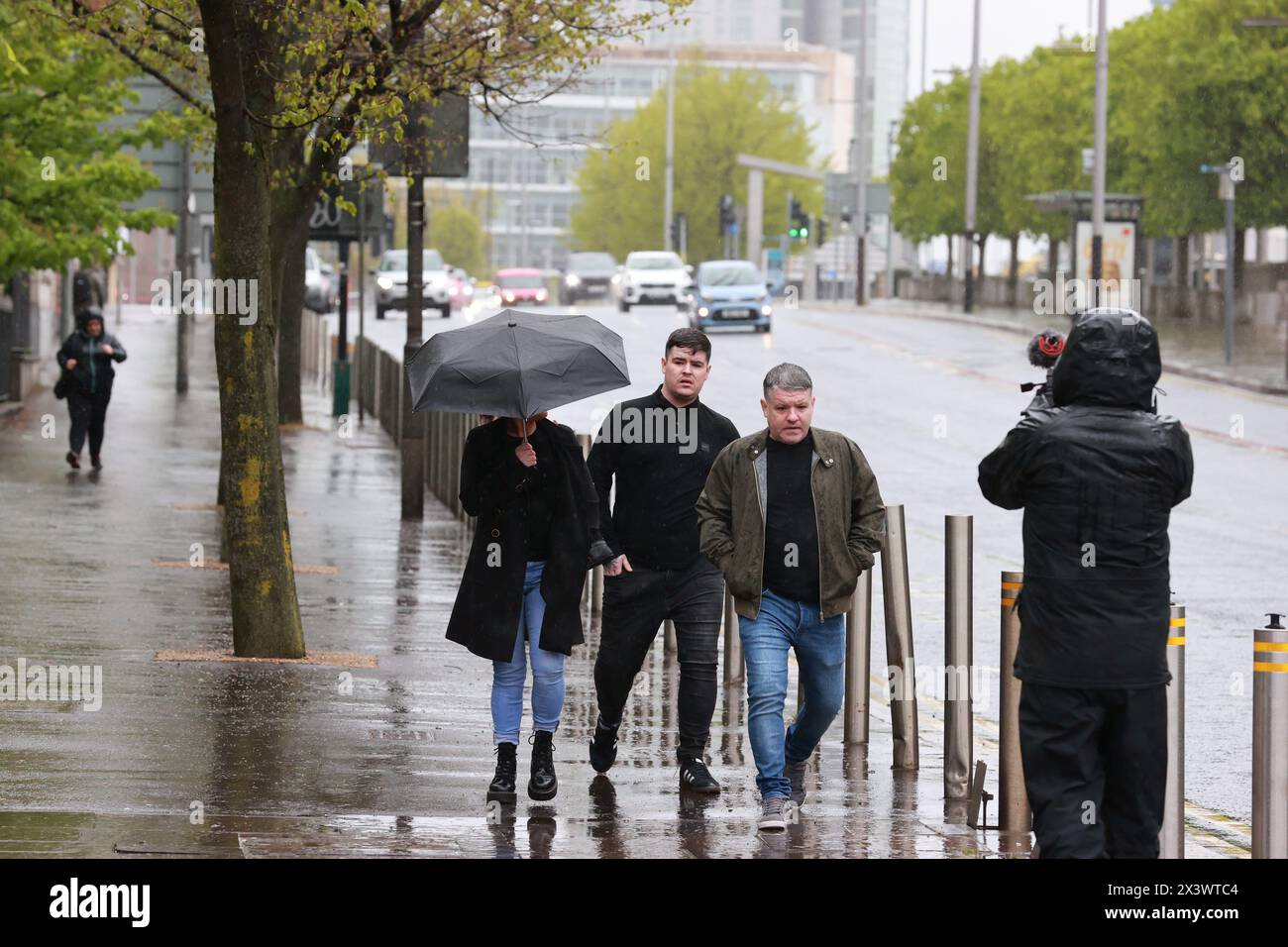 Jordan Devine (centre) outside Laganside Court in Belfast arriving for ...