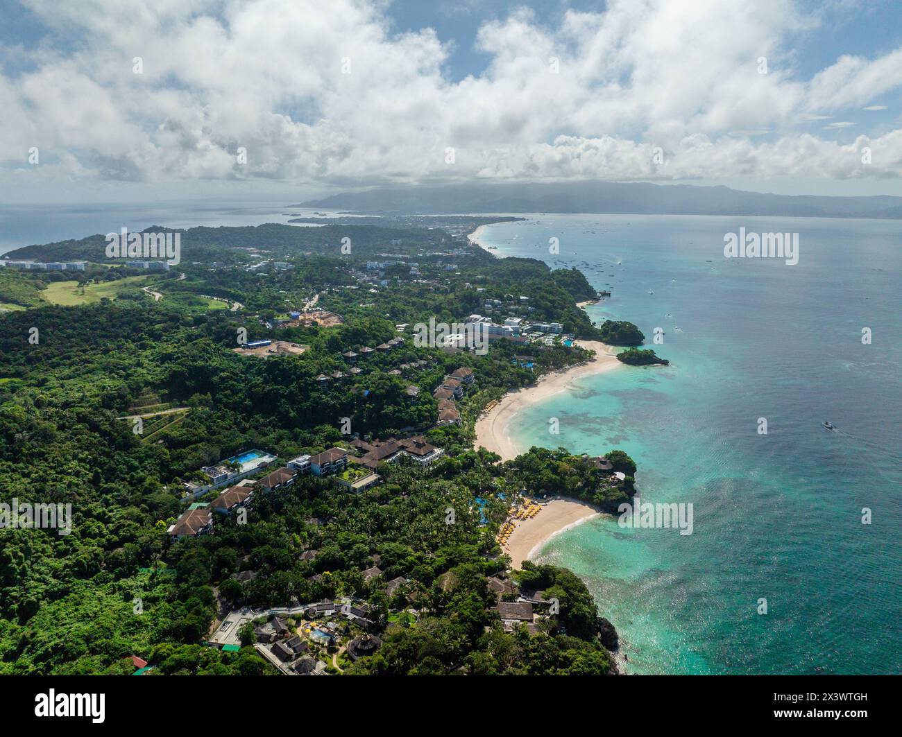 Aerial view of white sandy beaches in Boracay with clouds. Philippines ...