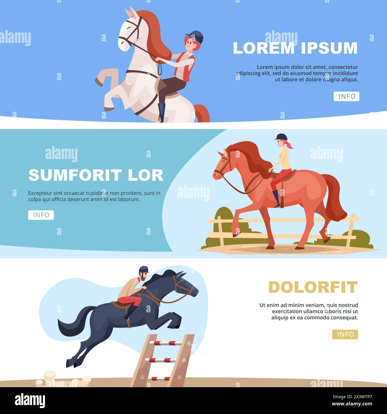 Horse banners equestrian on horses sport activity vector cartoon ...