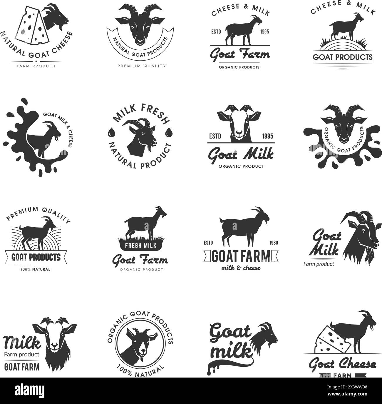 Goat milk badges. Dairy food logos and design emblems with place for ...