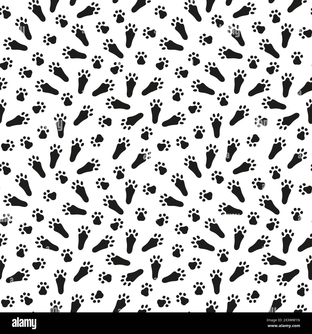 Black and white seamless pattern of Rabbit or hare paw footprints ...