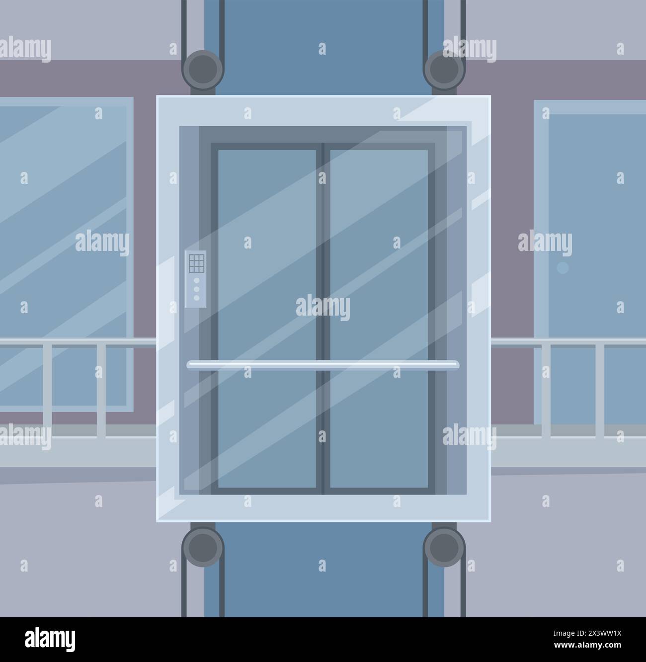 Elevator empty lift with transparent glass walls in business center ...