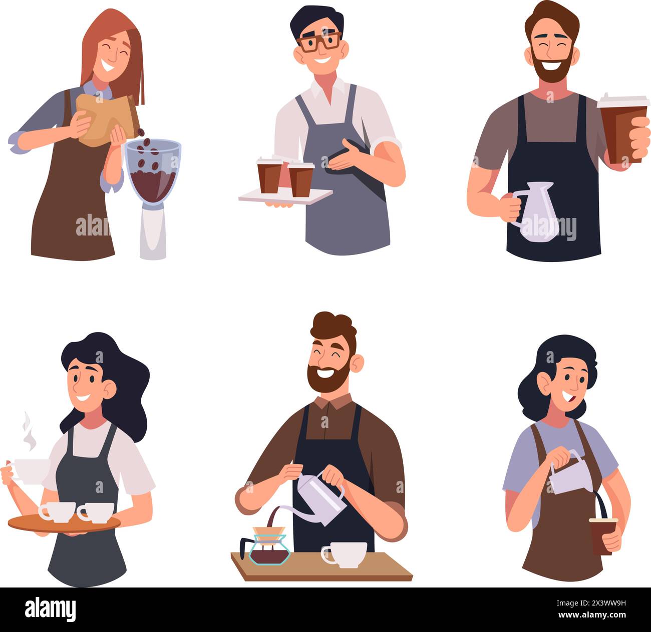 Barista. People preparing coffee cappuccino or latte exact vector ...