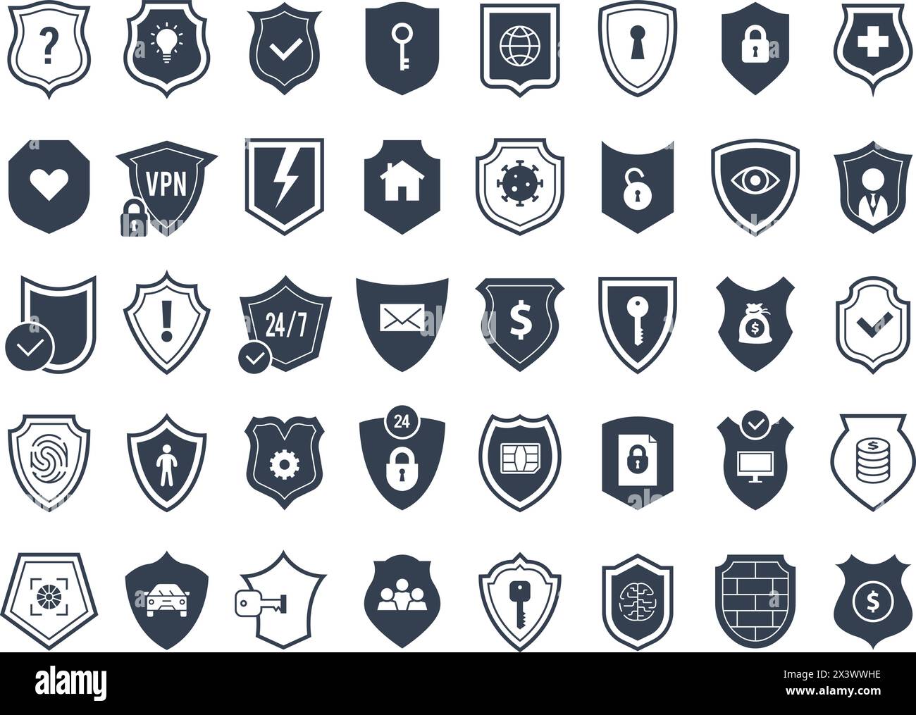 Security symbols. Keys with shield icons for protection systems recent ...
