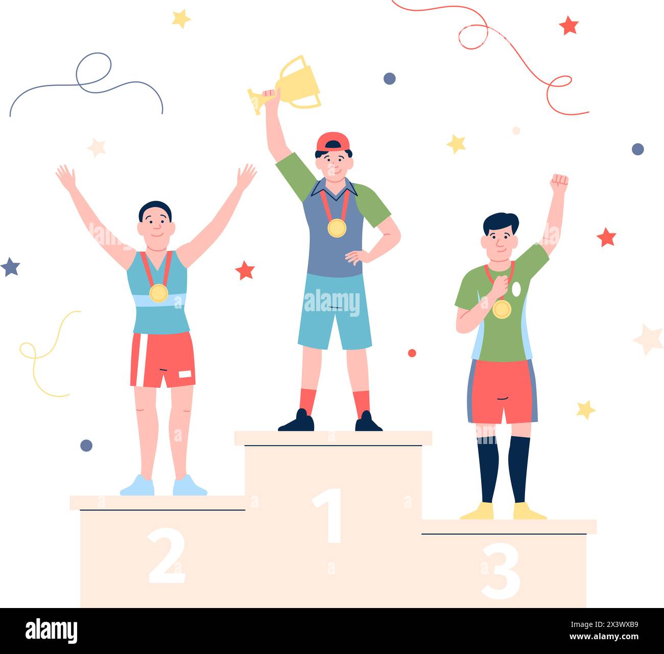 Awarding of athletes. Winners of championship on stand with trophy and ...