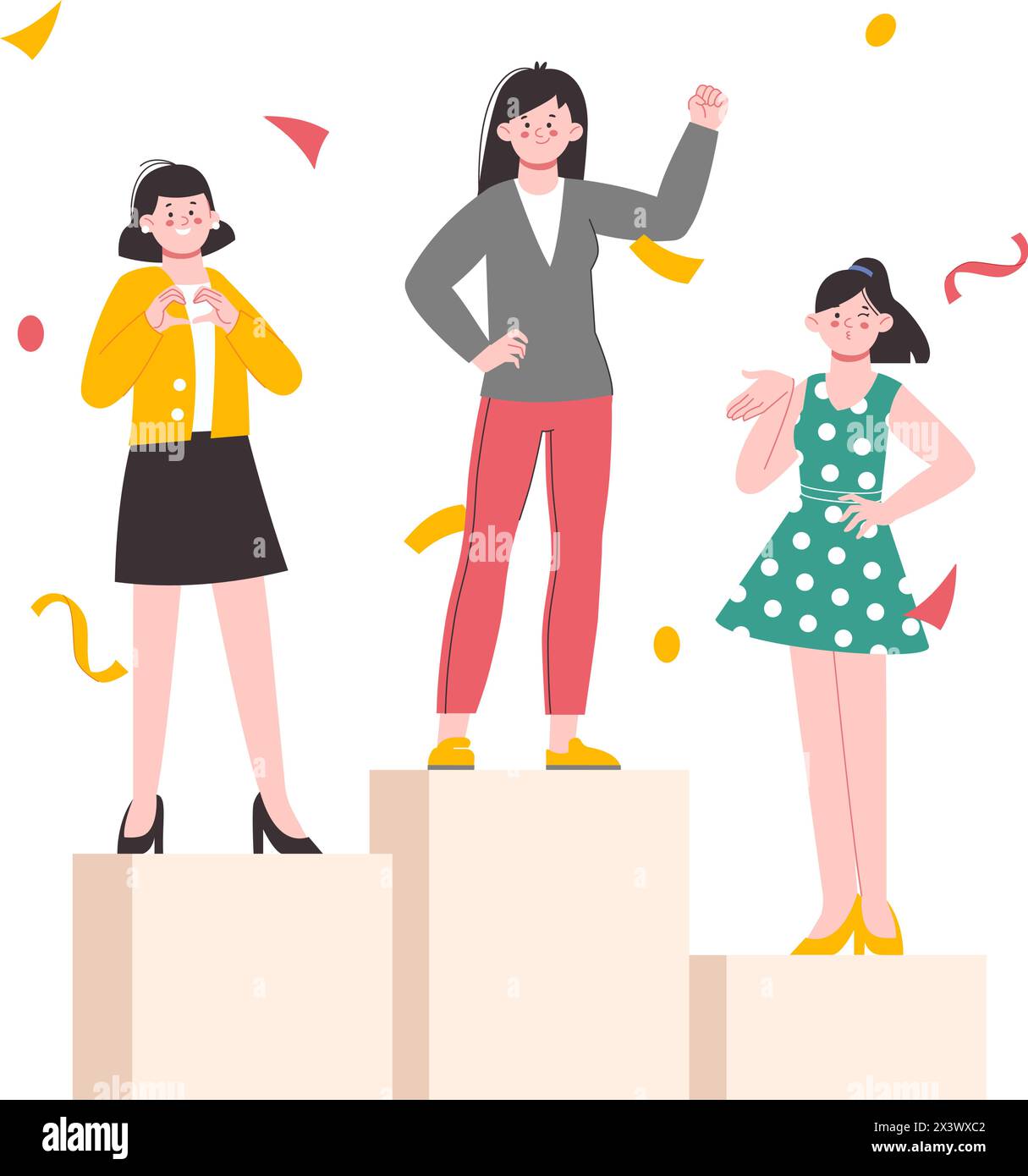 Female winners on podium. Award ceremony, business or sport competition ...