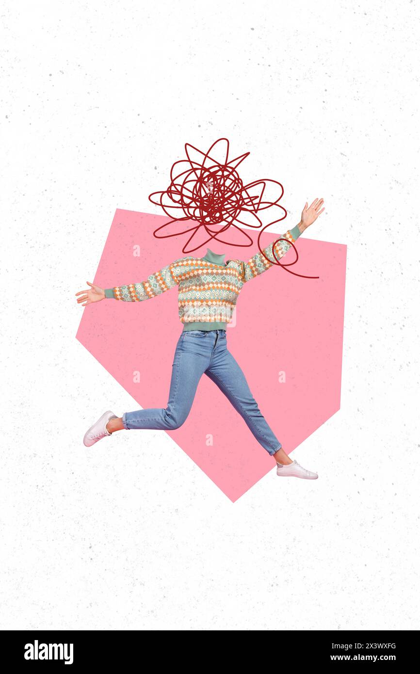 Vertical picture collage headless going running person mental disorder ...