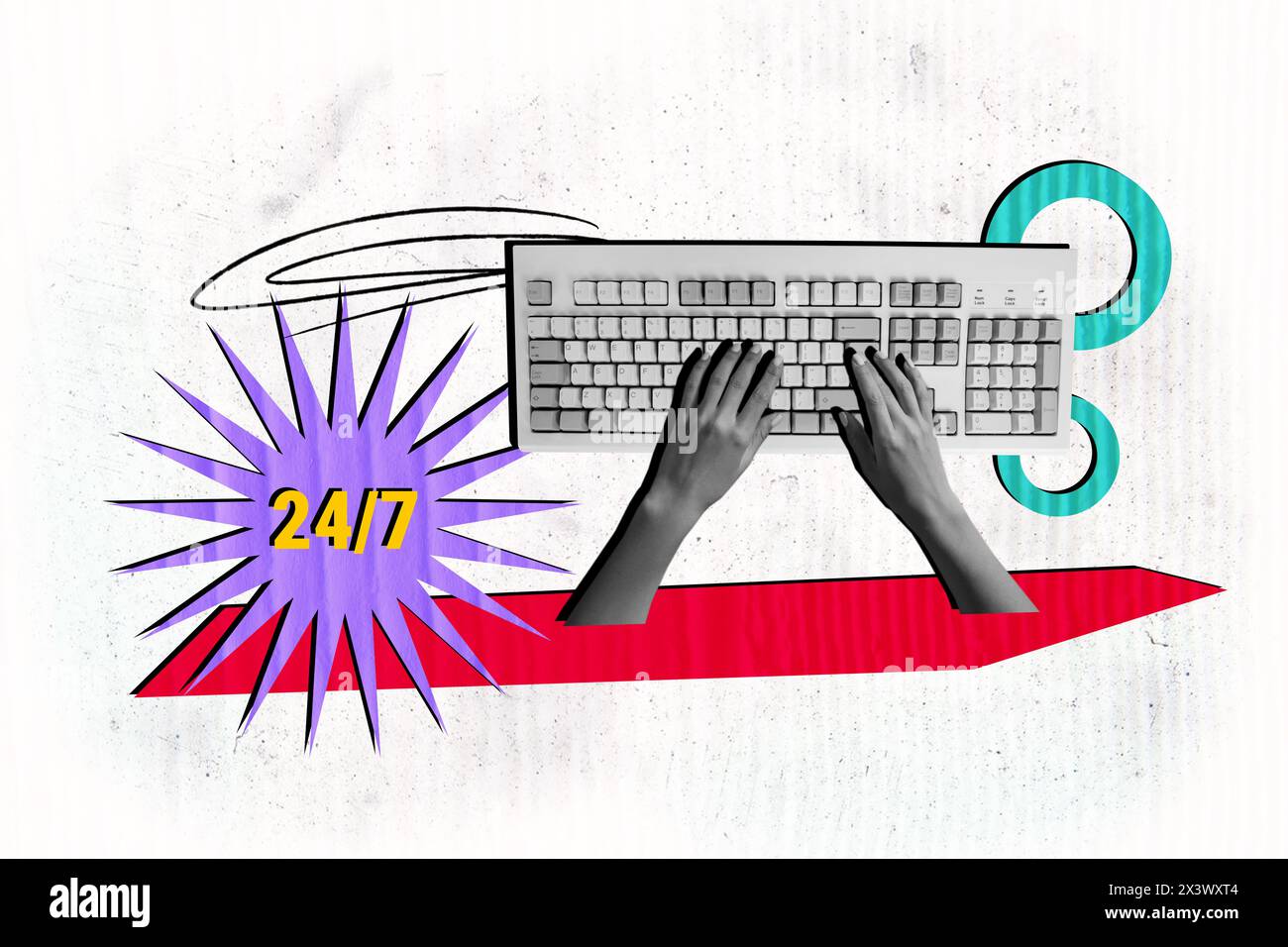 Composite photo collage of hands type keyboard computer tool office ...