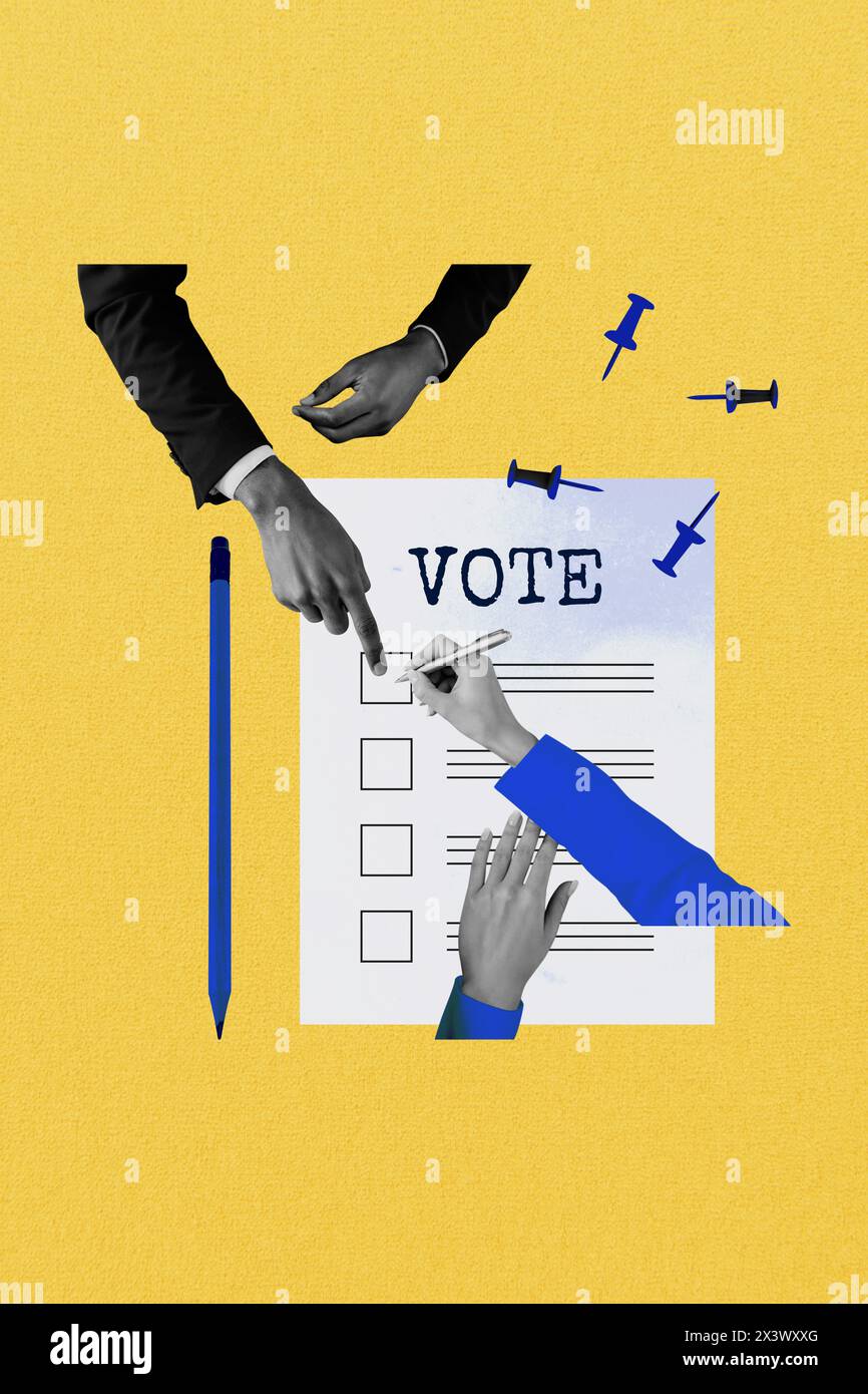 Collage image picture of people choose candidate illegal election ...