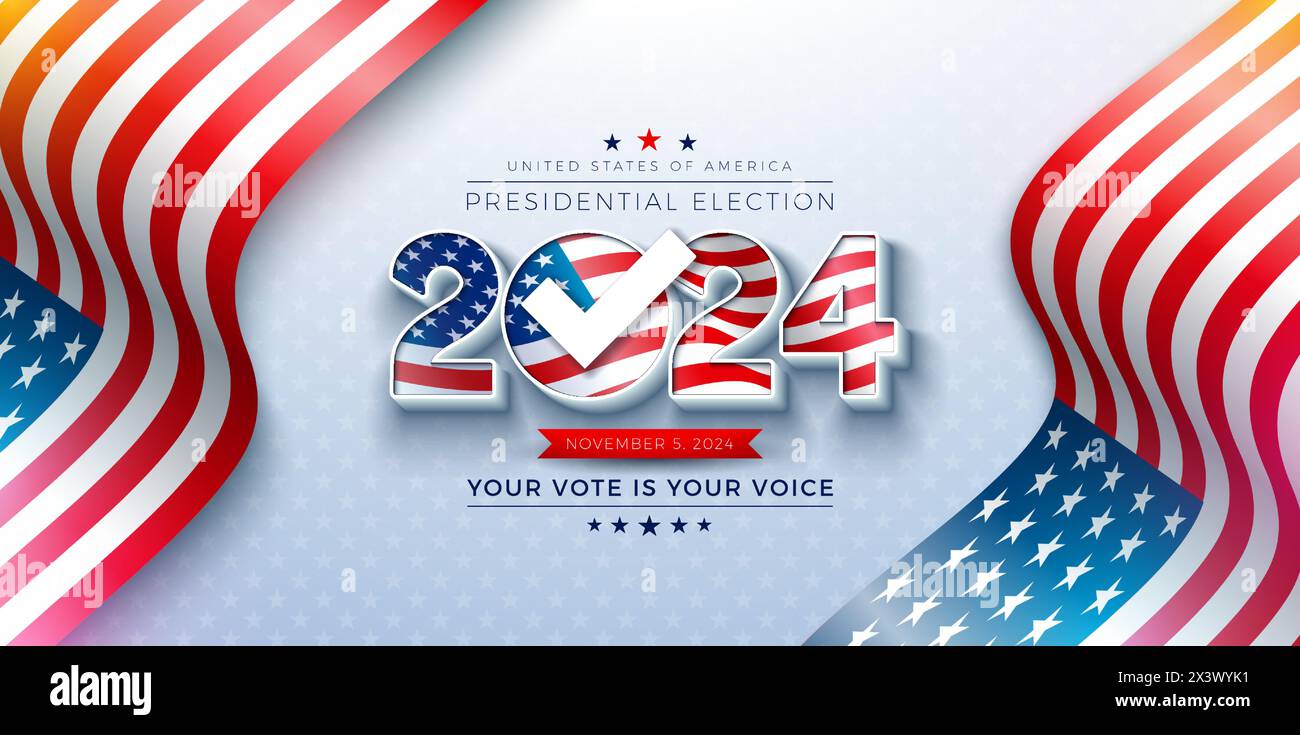 USA 2024 Presidential Election Banner Illustration with American Flag ...