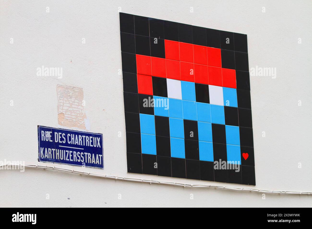 Europe, Belgium, Brussels, Space invaders by Invader Stock Photo - Alamy