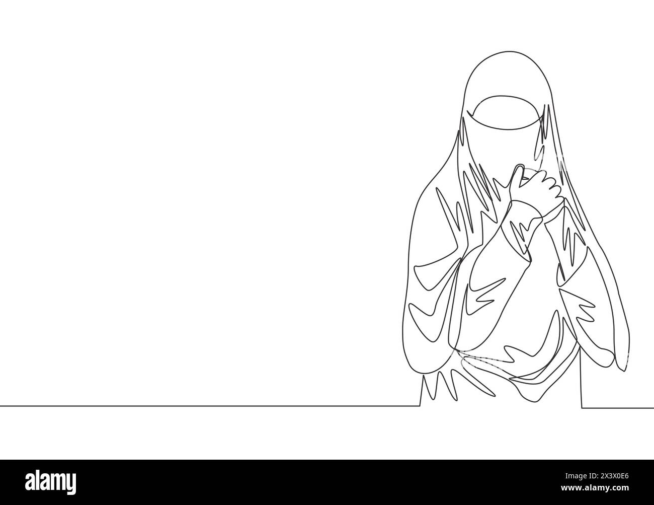 One continuous line drawing of young attractive Asian muslimah wearing ...