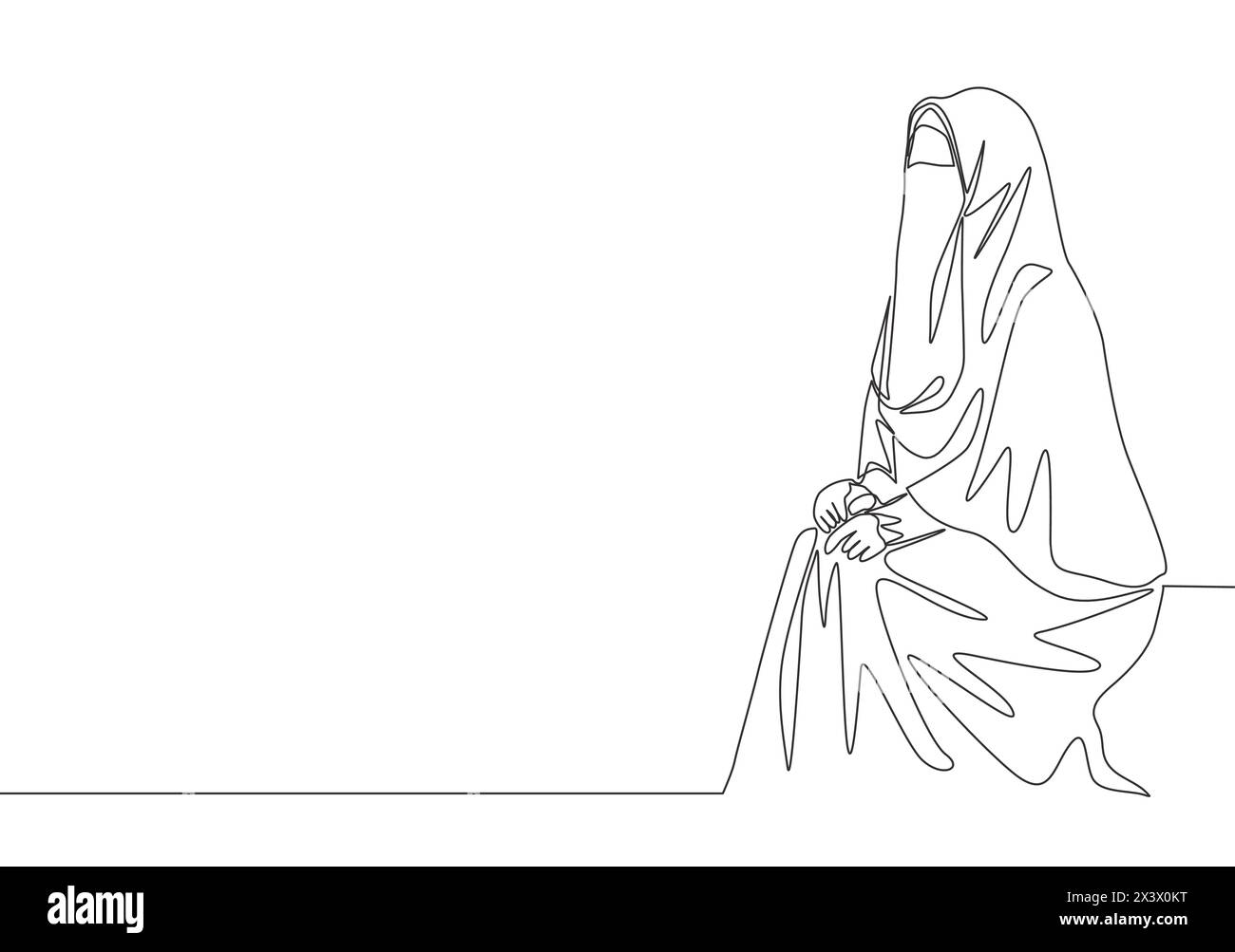 One single line drawing of young attractive middle east muslimah ...
