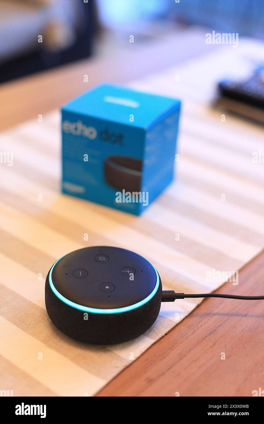 Connected speaker. Alexa, an intelligent personal assistant developed ...