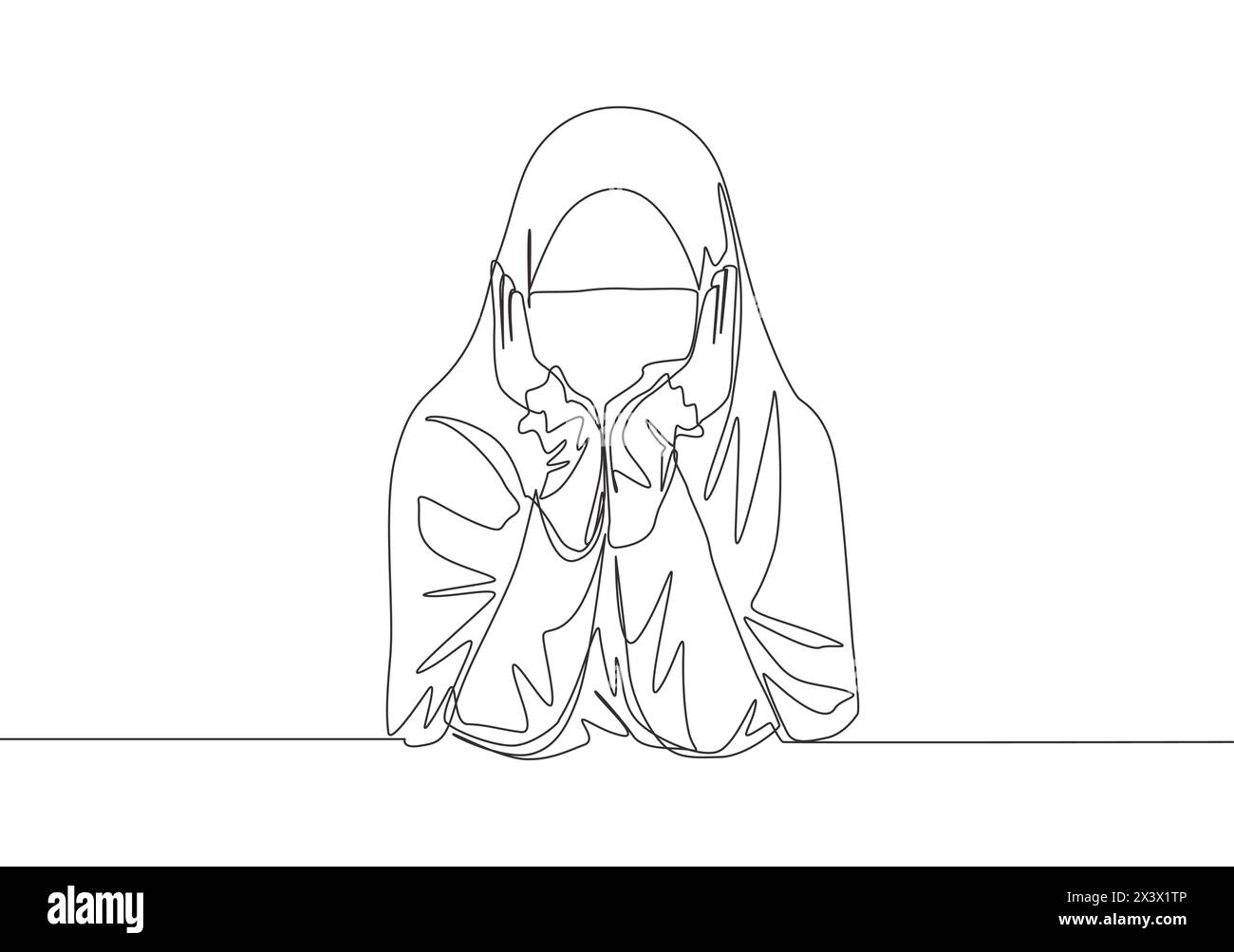 One continuous line drawing of young pretty middle east muslimah ...
