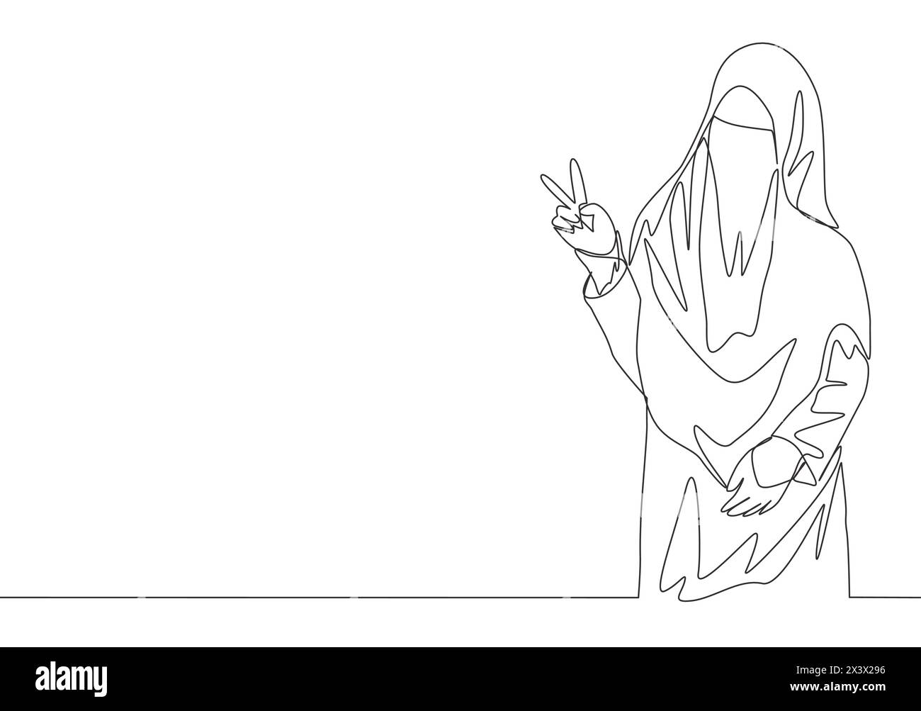Single continuous line drawing of young attractive wearing burqa with ...