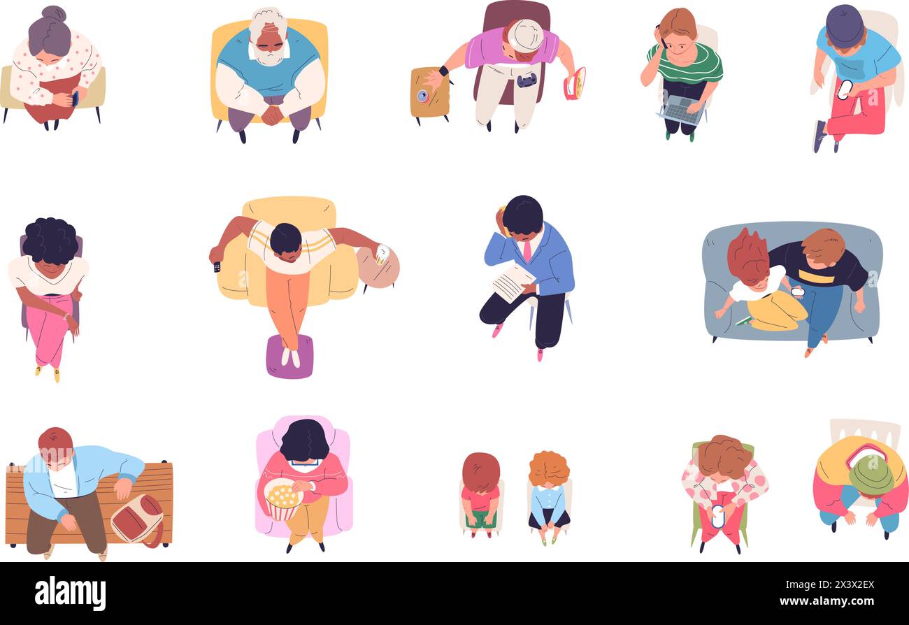 Children looking up. Kids look-up top view, school or kindergarten ...